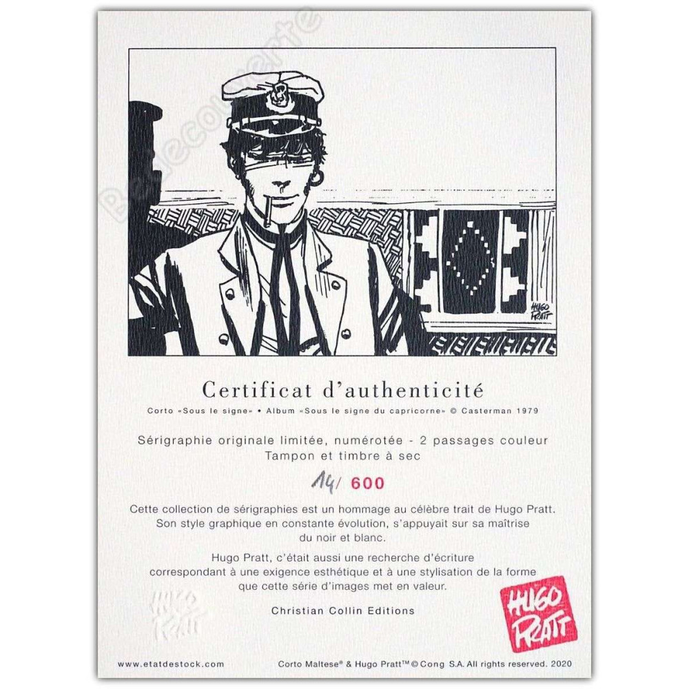 Pratt - Sérigraphie Corto Sous le signe 30x40 cm - Sérigraphies ...