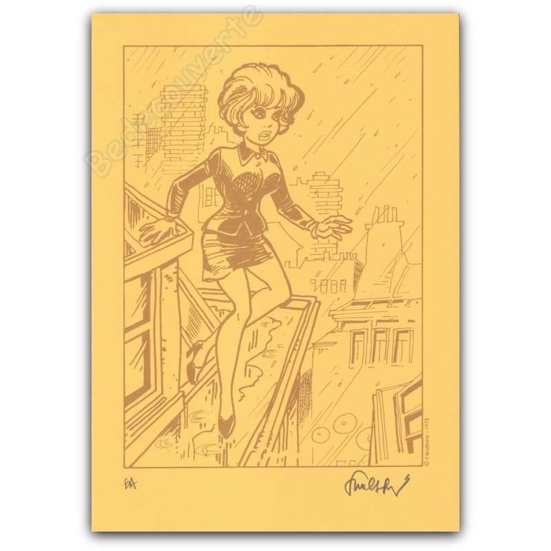 Affiche Walthéry - Natacha sur le toit brun BD - Bédécouverte